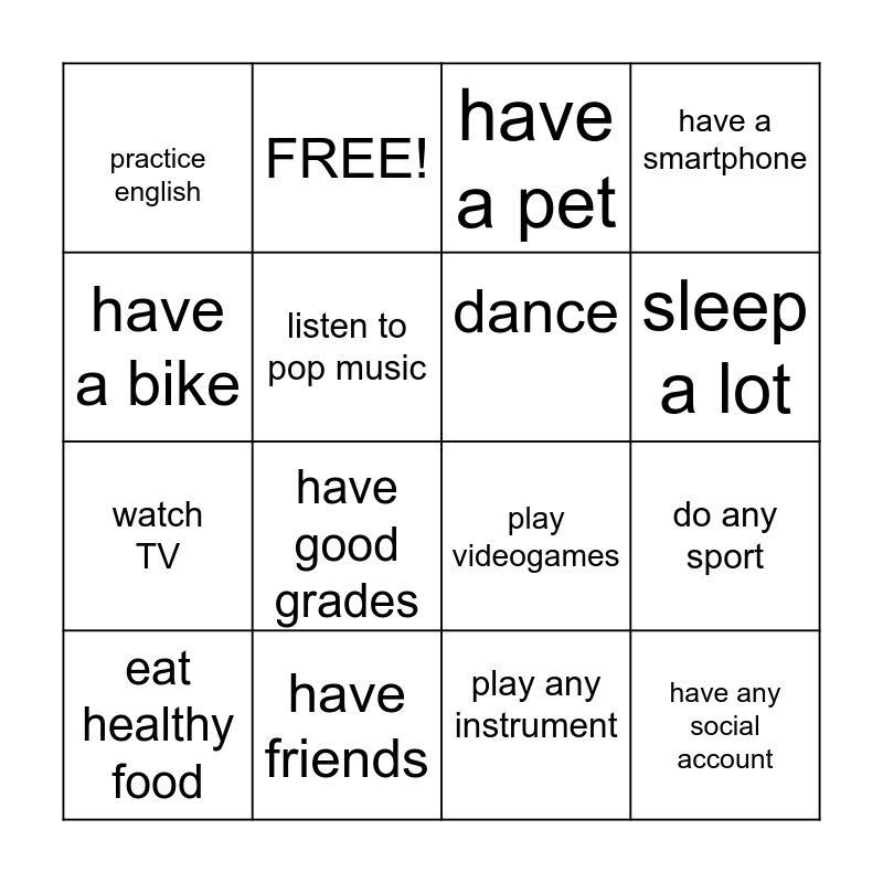 DID YOU USE TO Bingo Card DID YOU USE TO Bingo Card