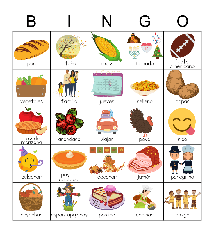 El Día de Acción de Gracias Bingo Card