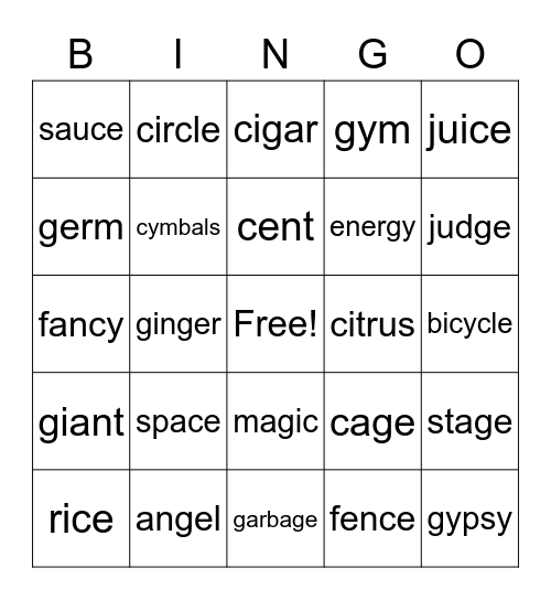 I can spell B3-unit 6-ce/ci/cy; ge/gi/gy Bingo Card