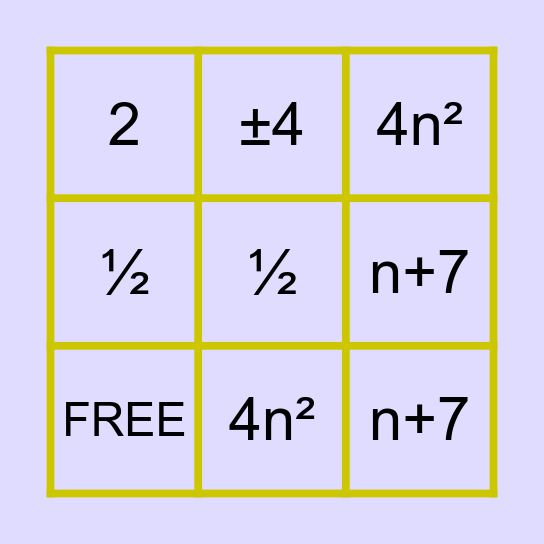 Polynomial Equations Bingo Card