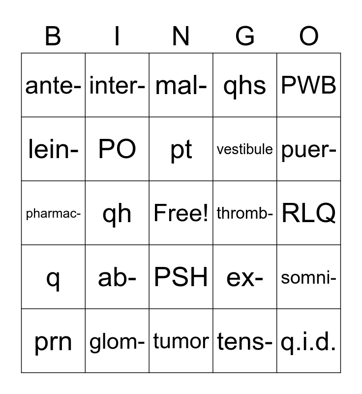 Unit 8 Bingo Card
