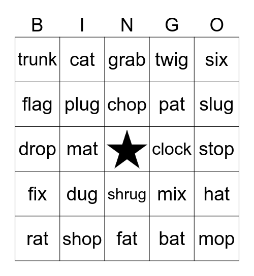 Word Work Bingo Card