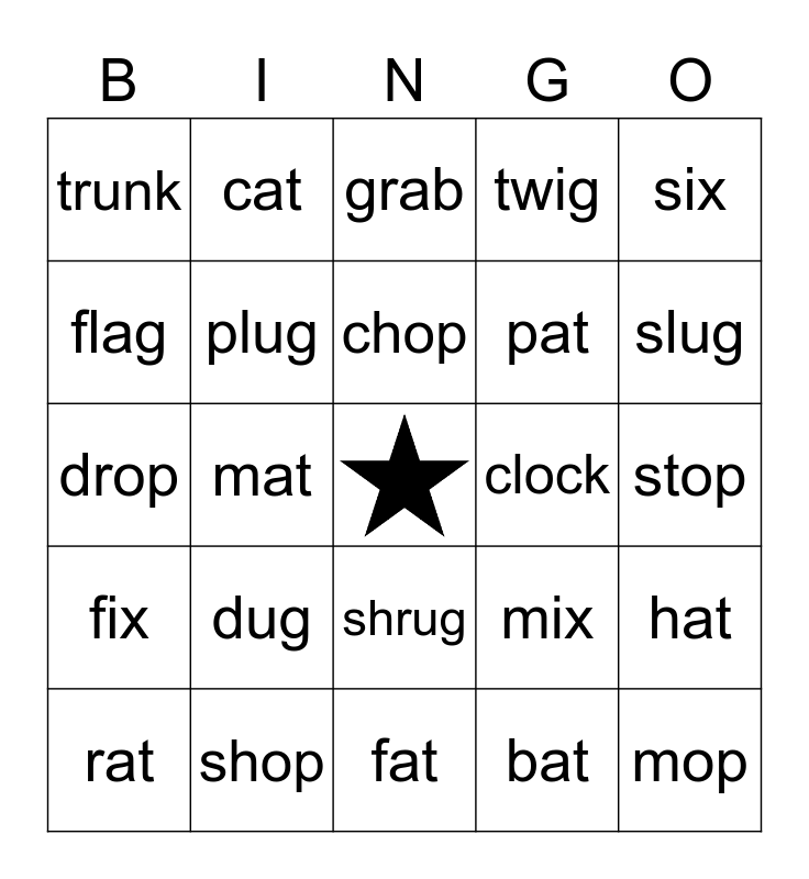Word Work Bingo Card