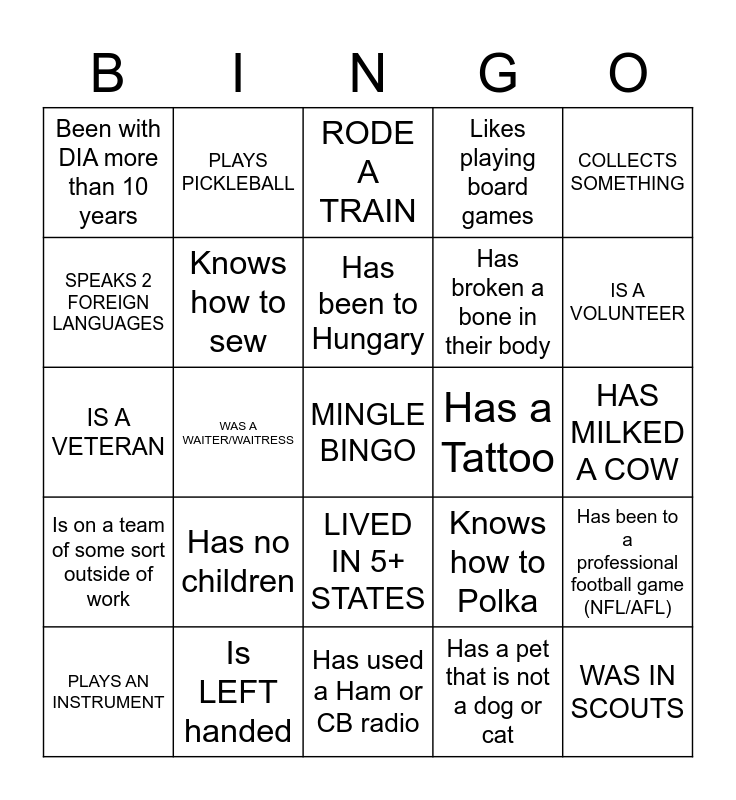 Mingle Bingo Card