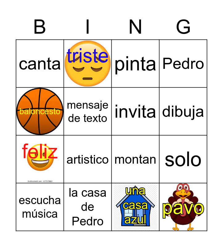 Pedro el Pavo Bingo Card