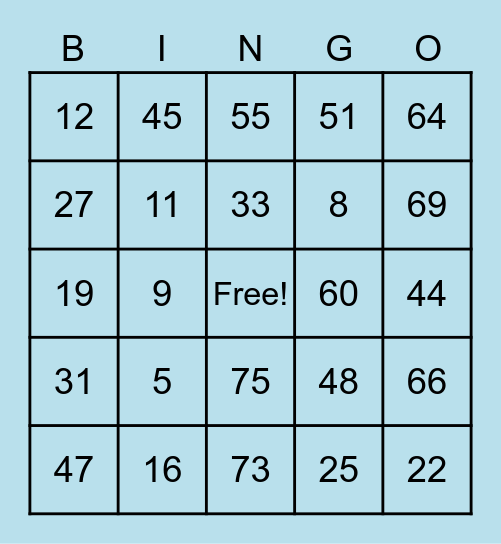 F& A Fun Friday Bingo Card