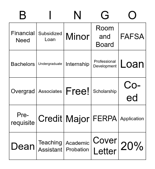 College and Career Bingo Card