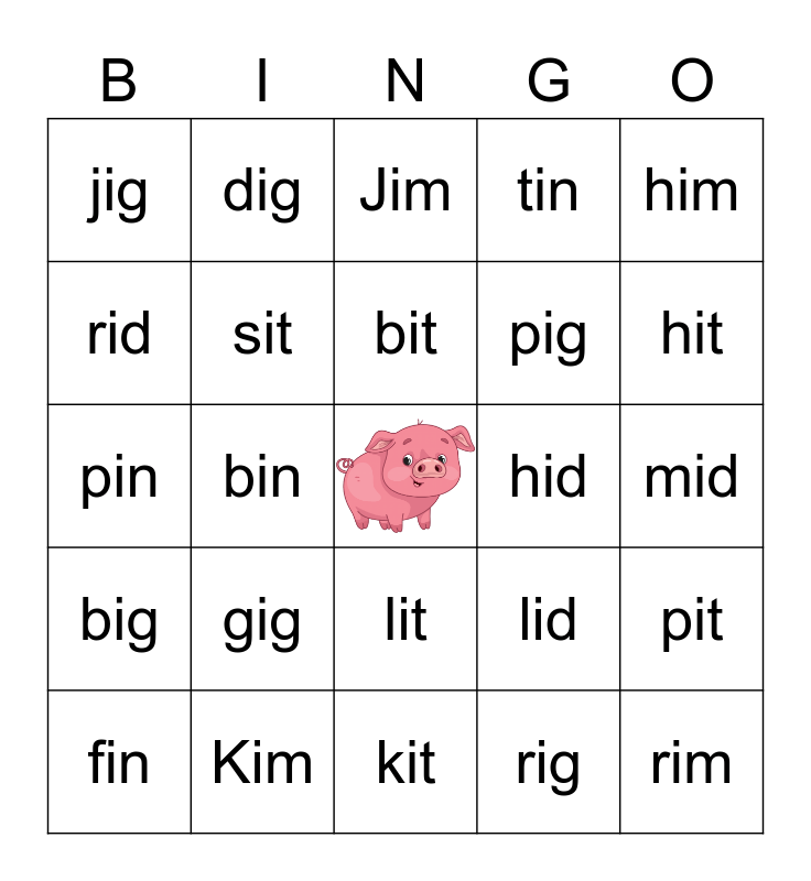 Short i Word Families Bingo Card