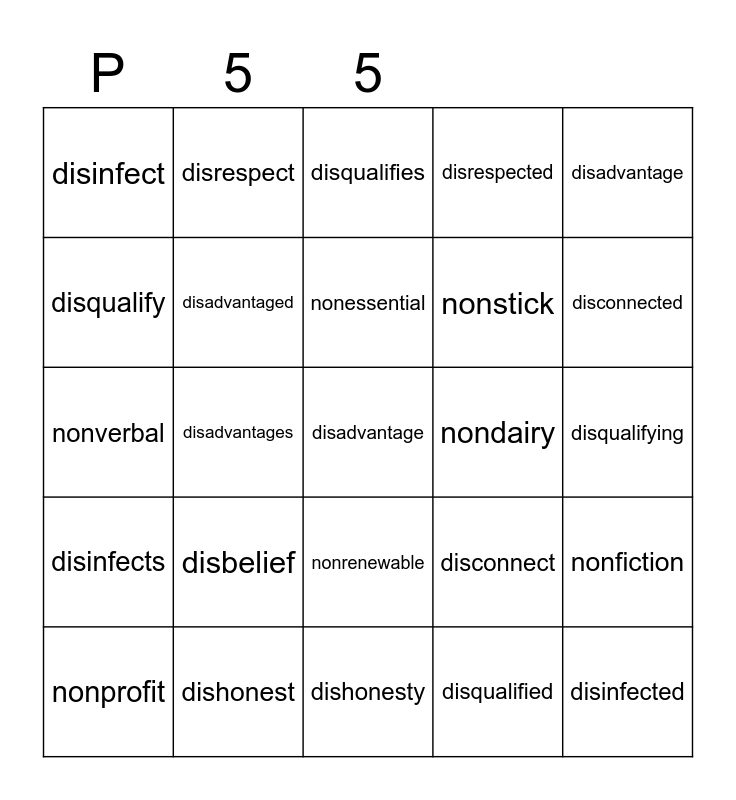 Purple 55 Bingo Card