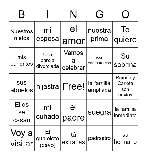 La Familia Bingo Card
