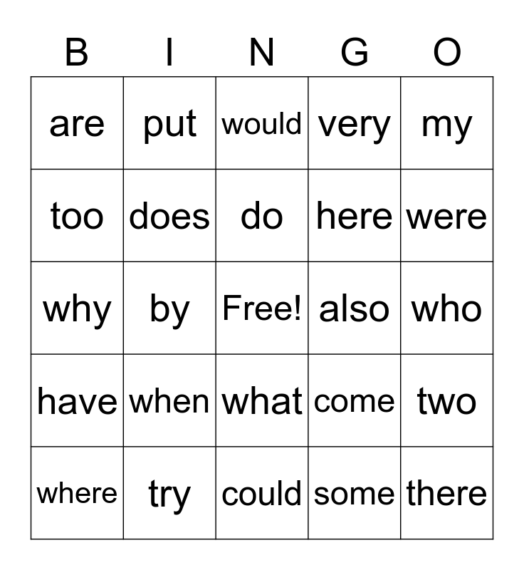 First Grade Trick Words 2 Bingo Card