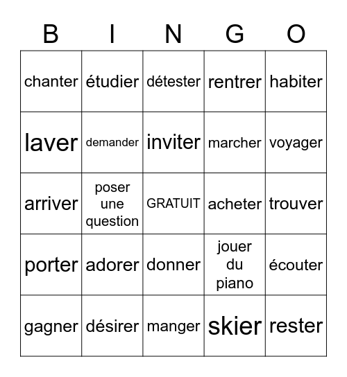 Regular ER verbs in French Bingo Card
