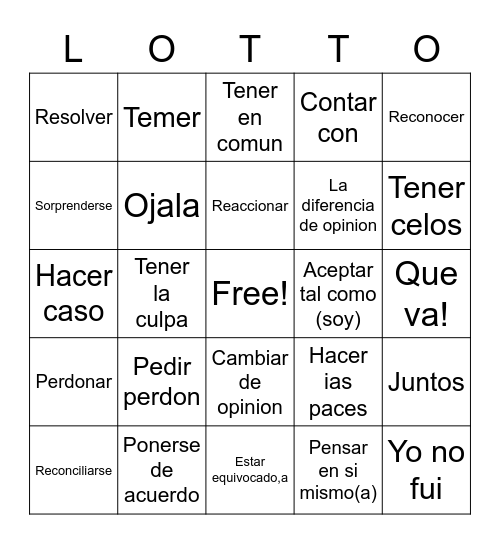 Realidades 3 Cap.4-2 Bingo Card