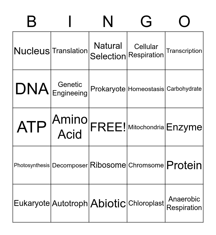 Biology BINGO Card