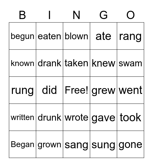 IRREGULAR VERBS Bingo Card