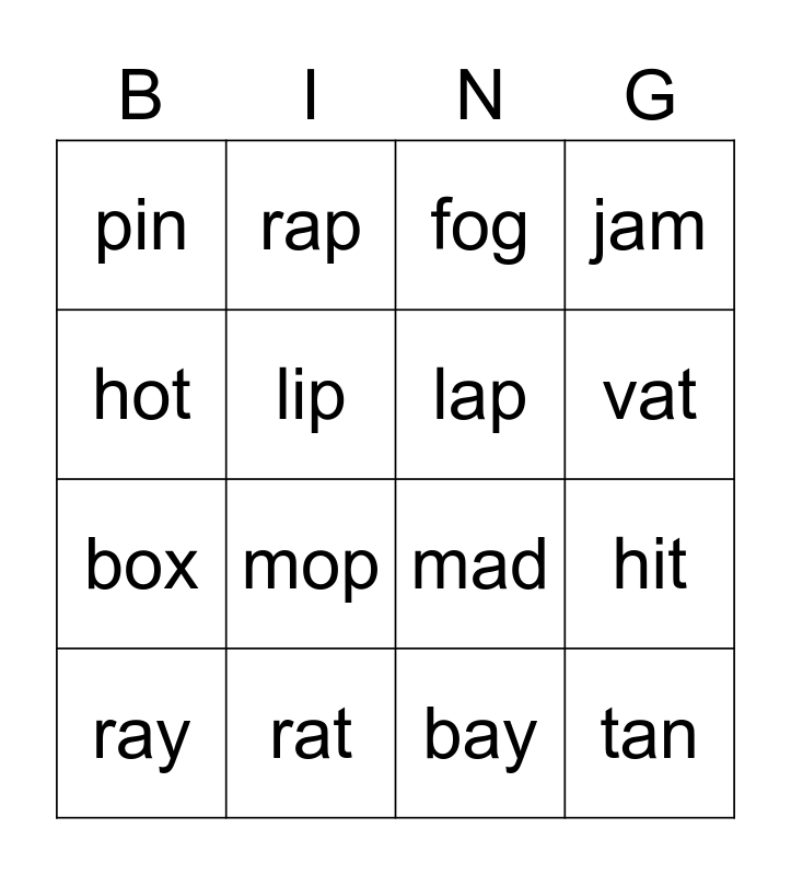 After Lesson 6 Bingo Card