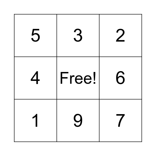 number bingo 1-10 Bingo Card