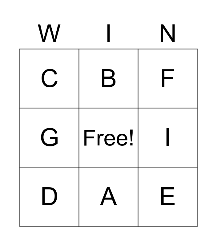 Letter Bingo Card
