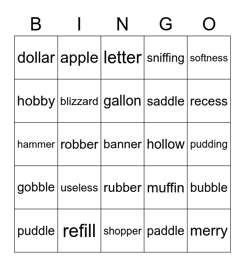 Double Consonant Bingo Card