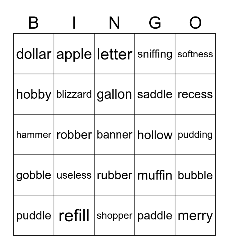 Double Consonant Bingo Card