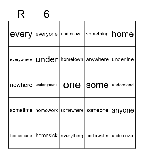 Red 6 Bingo Card
