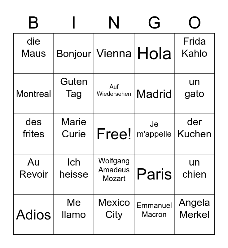 National World Language Week Bingo Card