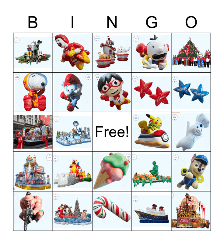 Macy's Thanksgiving Parade Bingo Card