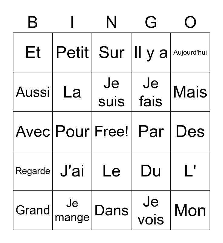 Bingo des mots Bingo Card
