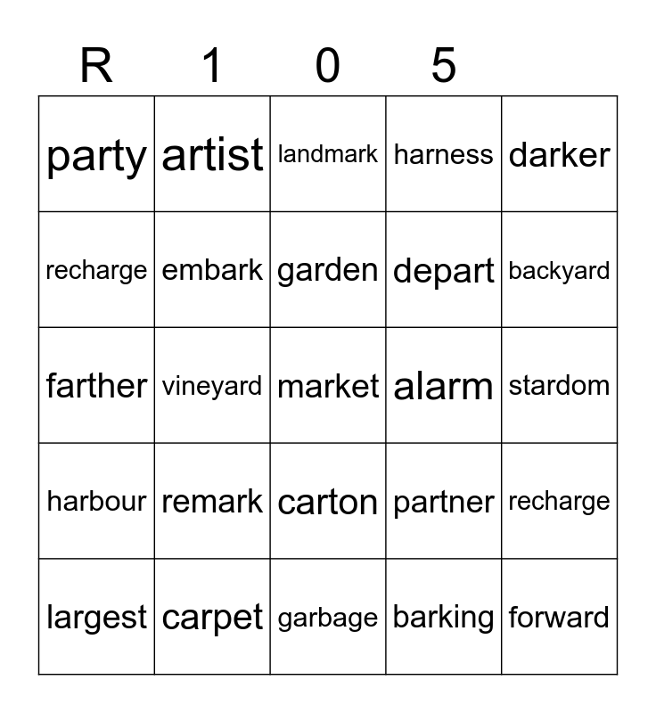 Red 105 Bingo Card