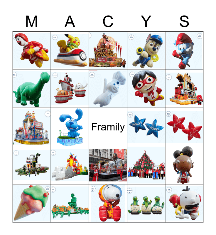 Macy's Thanksgiving Parade Bingo Card