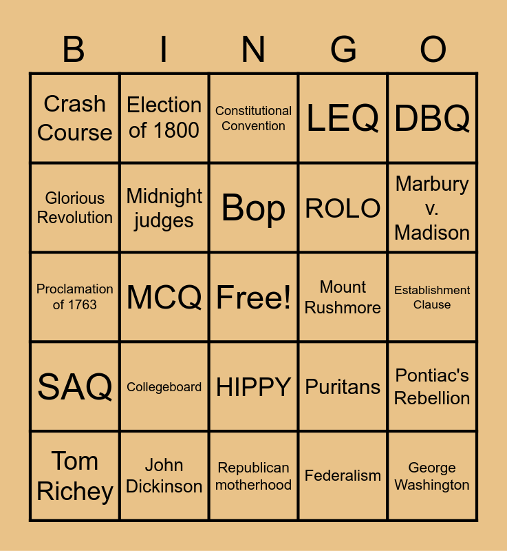 APUSH PERIOD 7 BINGO Card