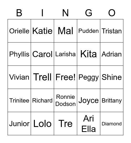 Names Bingo Card