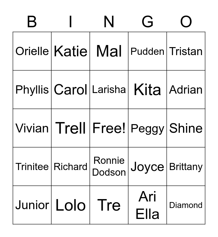 Names Bingo Card