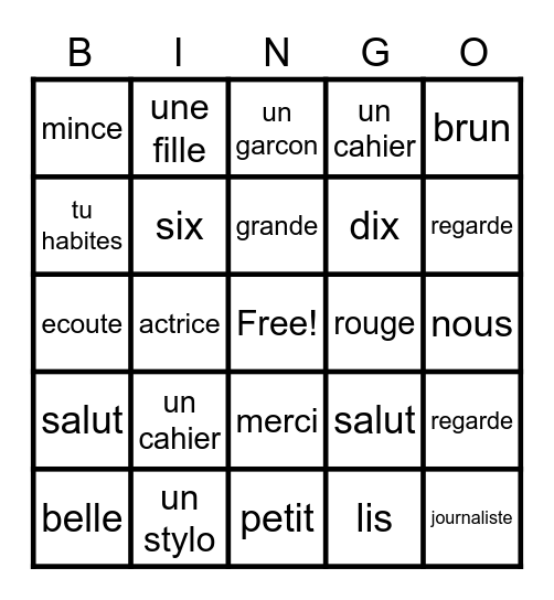 Francais Bingo Card