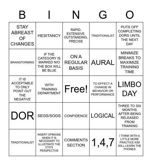 CTO Bingo Card