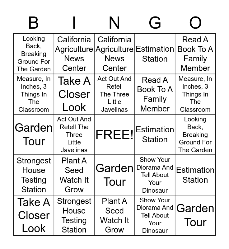 OPEN HOUSE Bingo Card
