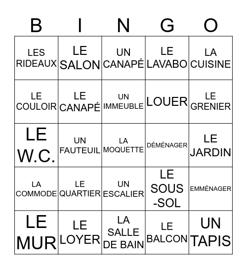 A LA MAISON Bingo Card