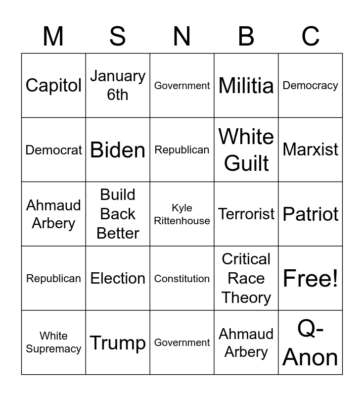 MSNBC Bingo Card