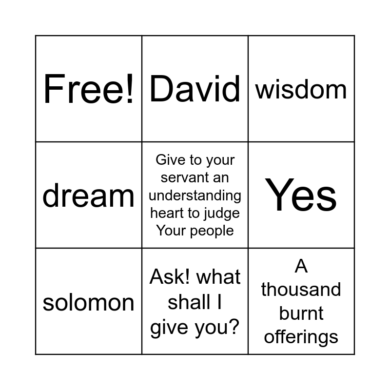 Solomon asked for wisdom Bingo Card