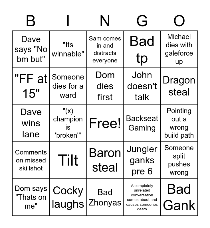 League Bingo (28/11/21) Bingo Card