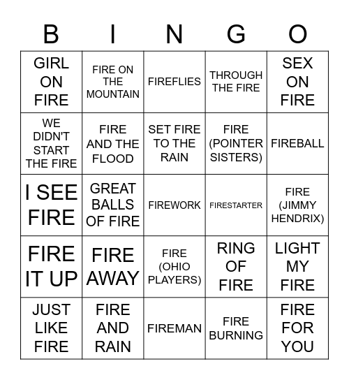 FIRE Bingo Card