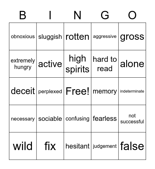 Context Clues Bingo Card