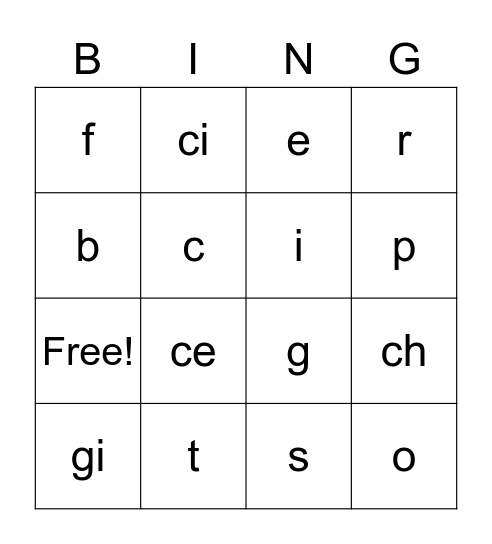 Sonidos Bingo Card