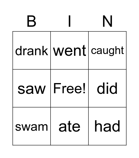past simple tense Bingo Card