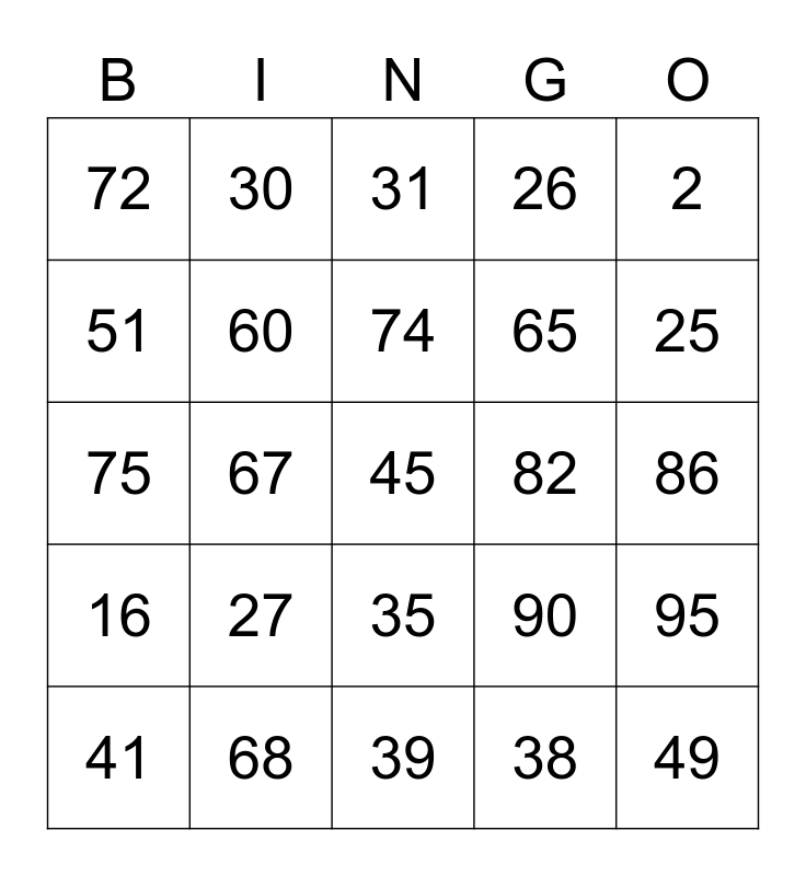 Numbers In Chinese Bingo Card Numbers In Chinese Bingo Card