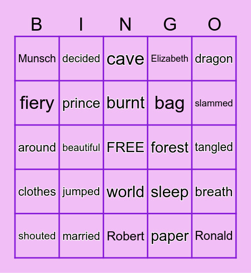The Paper Bag Princess Bingo Card