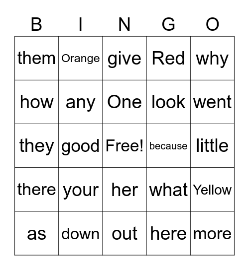 Red Word Bingo Card