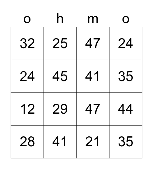 number bingo 1-47 Bingo Card