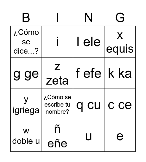 El Alfabeto Bingo Card