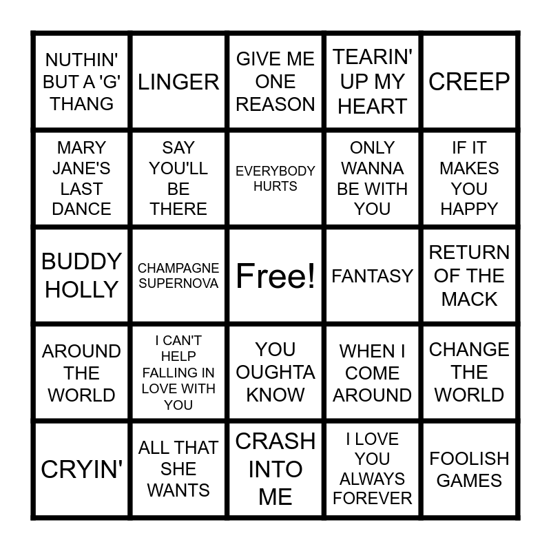 THE MID 90s Bingo Card THE MID 90s Bingo Card